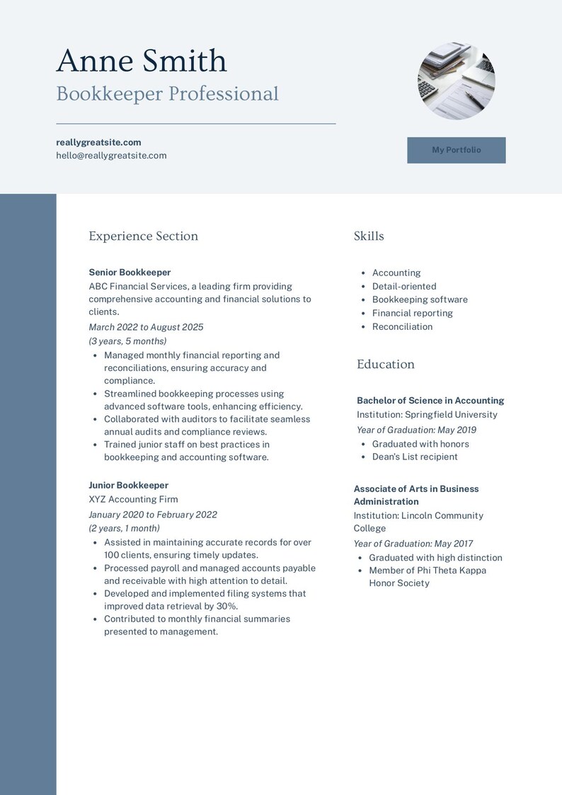 CV Template for Bookkeeper Professional - Etsy