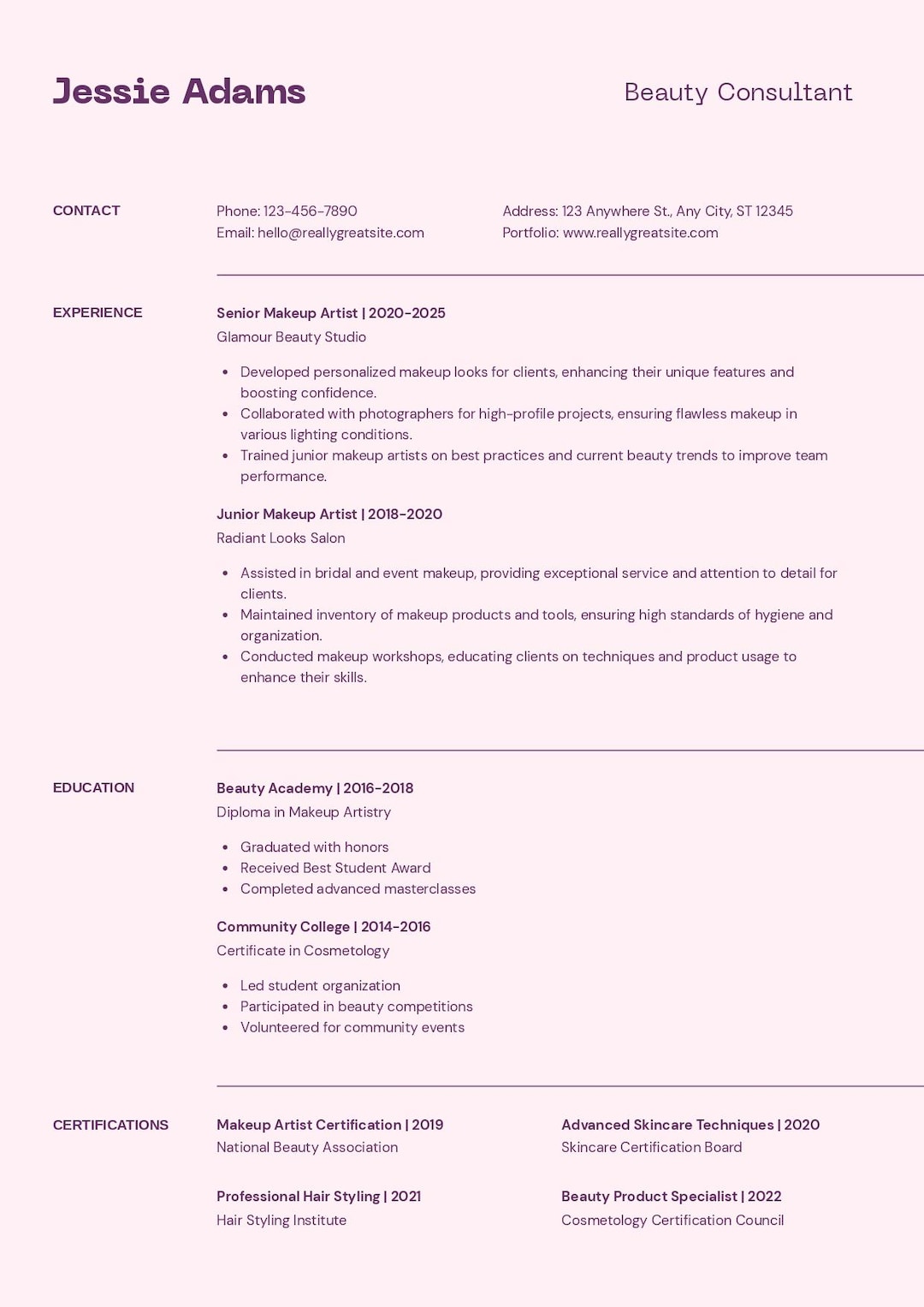 CV Template - Beauty Consultant - Etsy