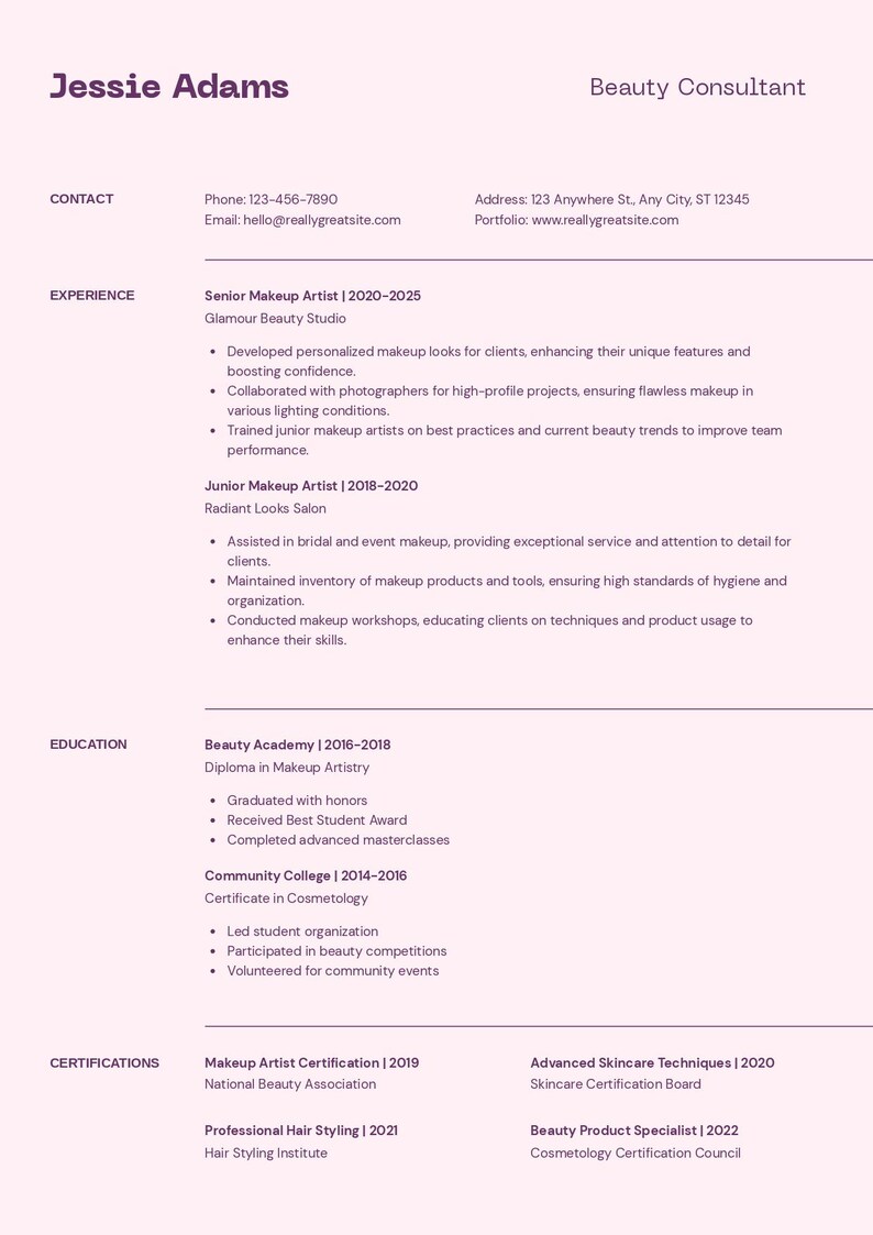 CV Template - Beauty Consultant - Etsy