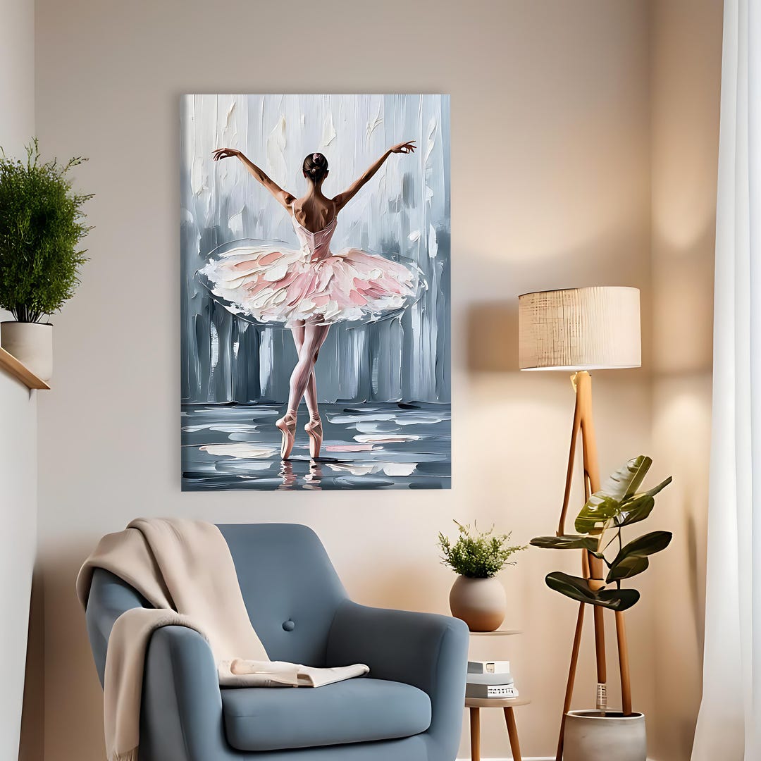 Ballerina Canvas Wall Art, Pink Tutu Ballet Dancer Painting, Textured ...