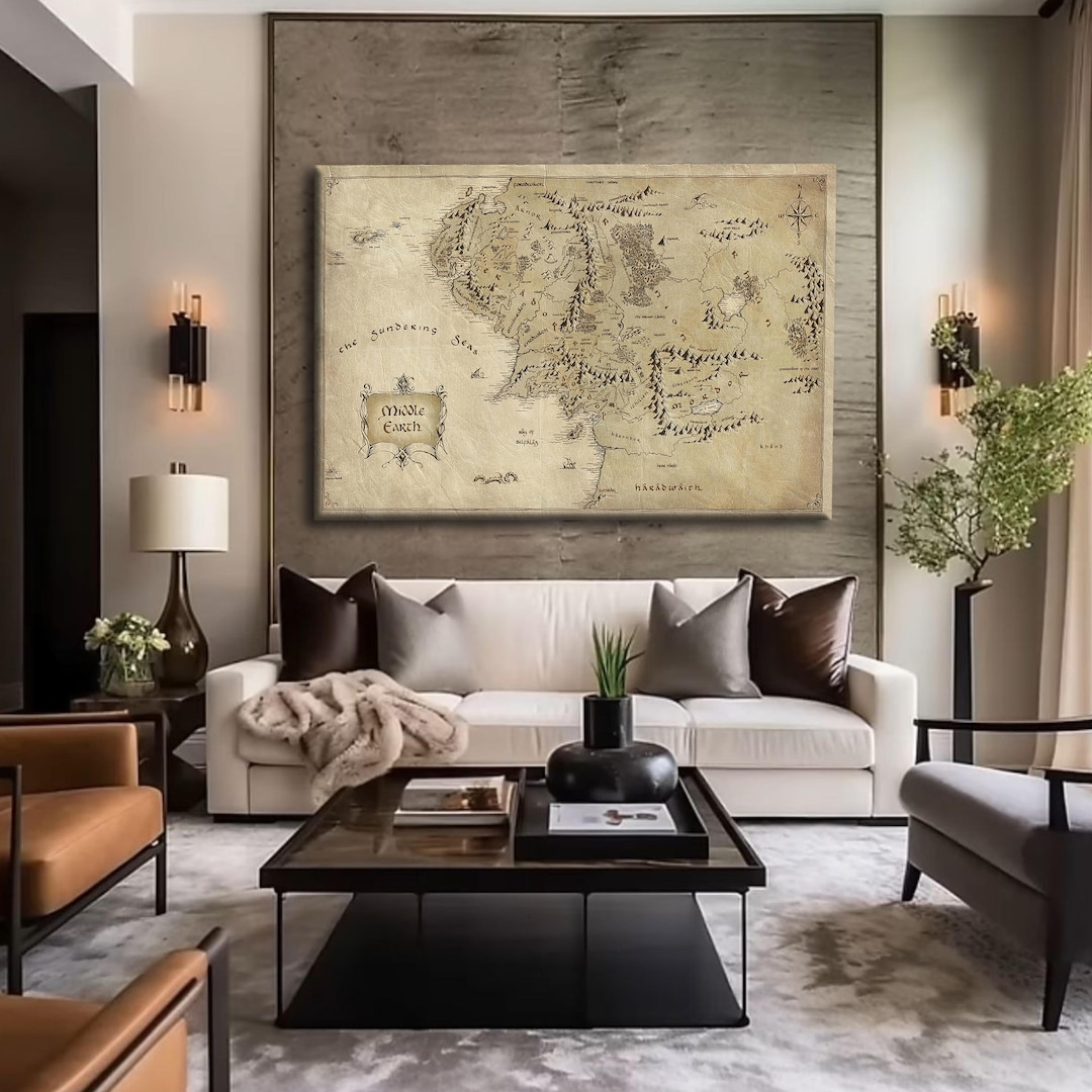 Middle Earth Map Canvas Art, Vintage World Map Poster, Wall Painting ...