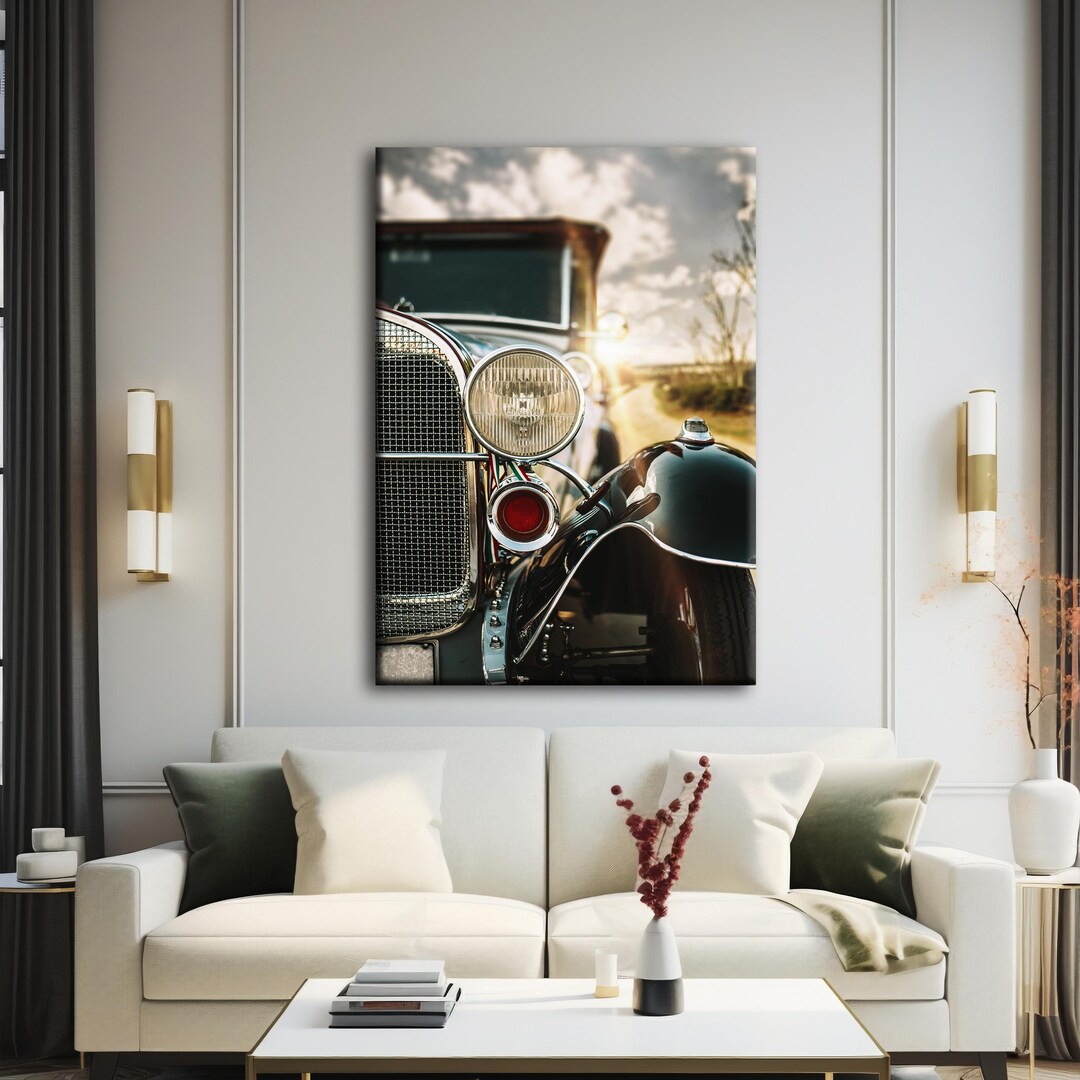 Vintage Classic Car Wall Art, Retro Automobile Canvas Print, Man Cave ...