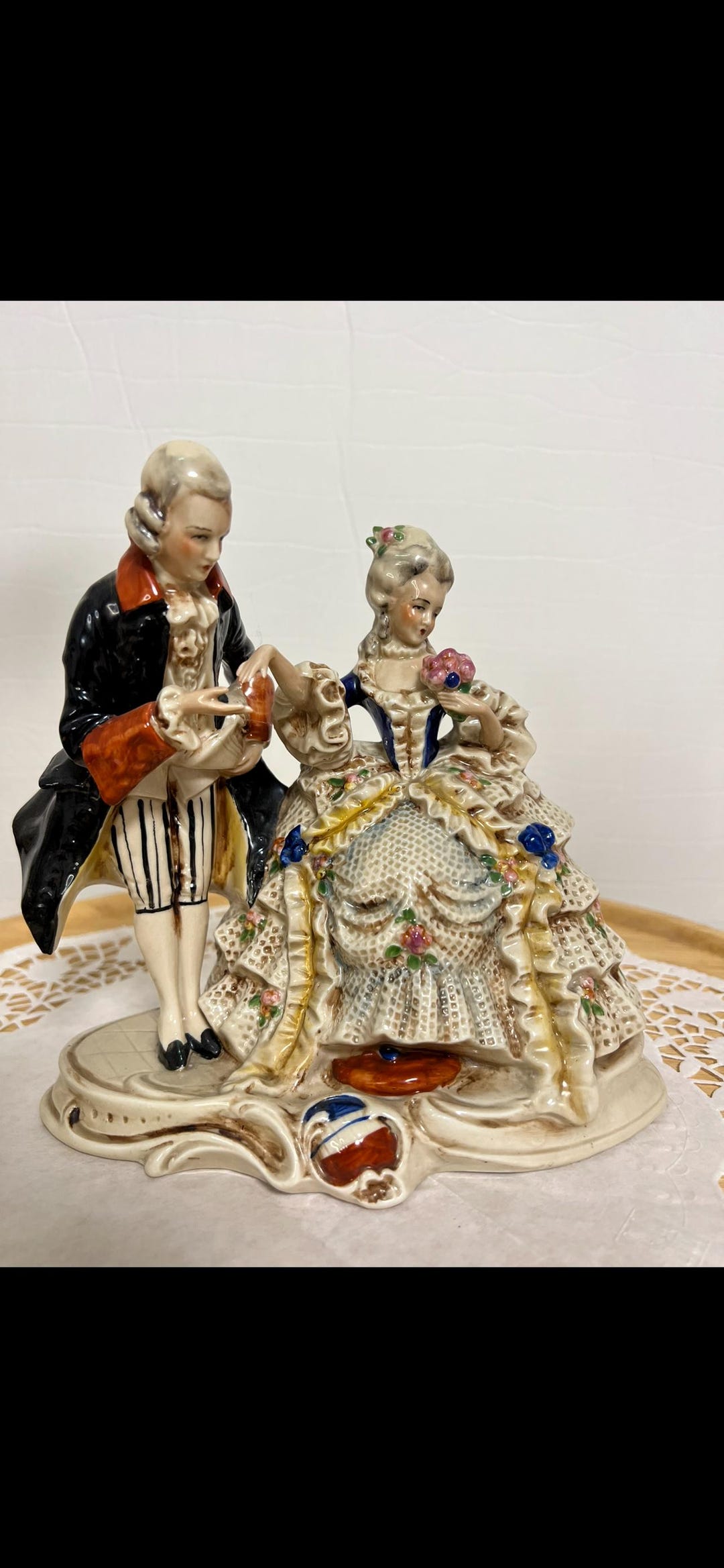 Vintage Porcelain Couple Figurine German Romantic Pair 18 Cm Lace Dress ...