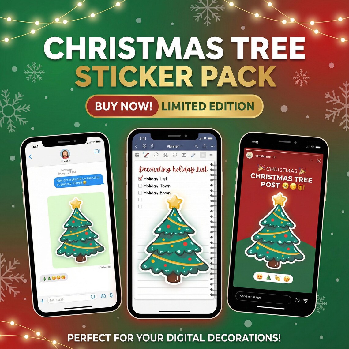 Christmas Digital Stickers for Goodnotes, Holiday Planner Stickers ...