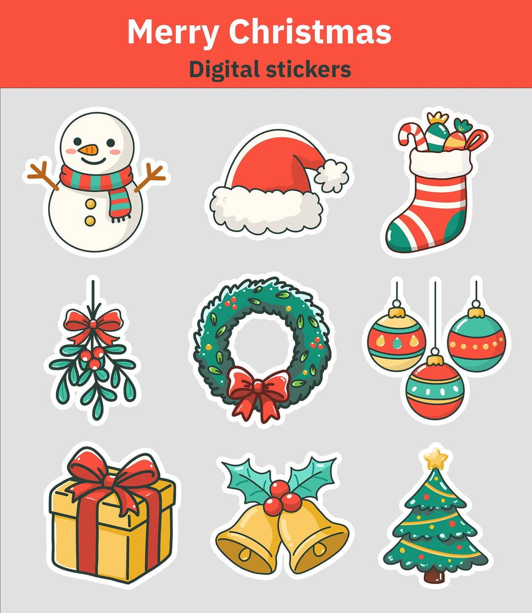 Christmas Digital Stickers for Goodnotes, Holiday Planner Stickers ...