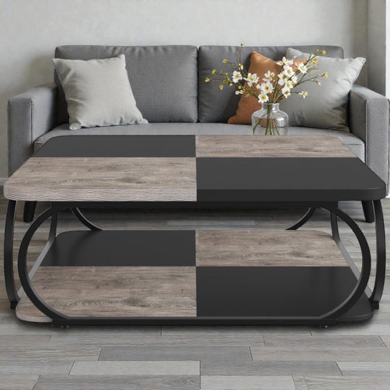 39” Square Coffee Table, 2-tier Farmhouse Cocktail Table With Storage ...