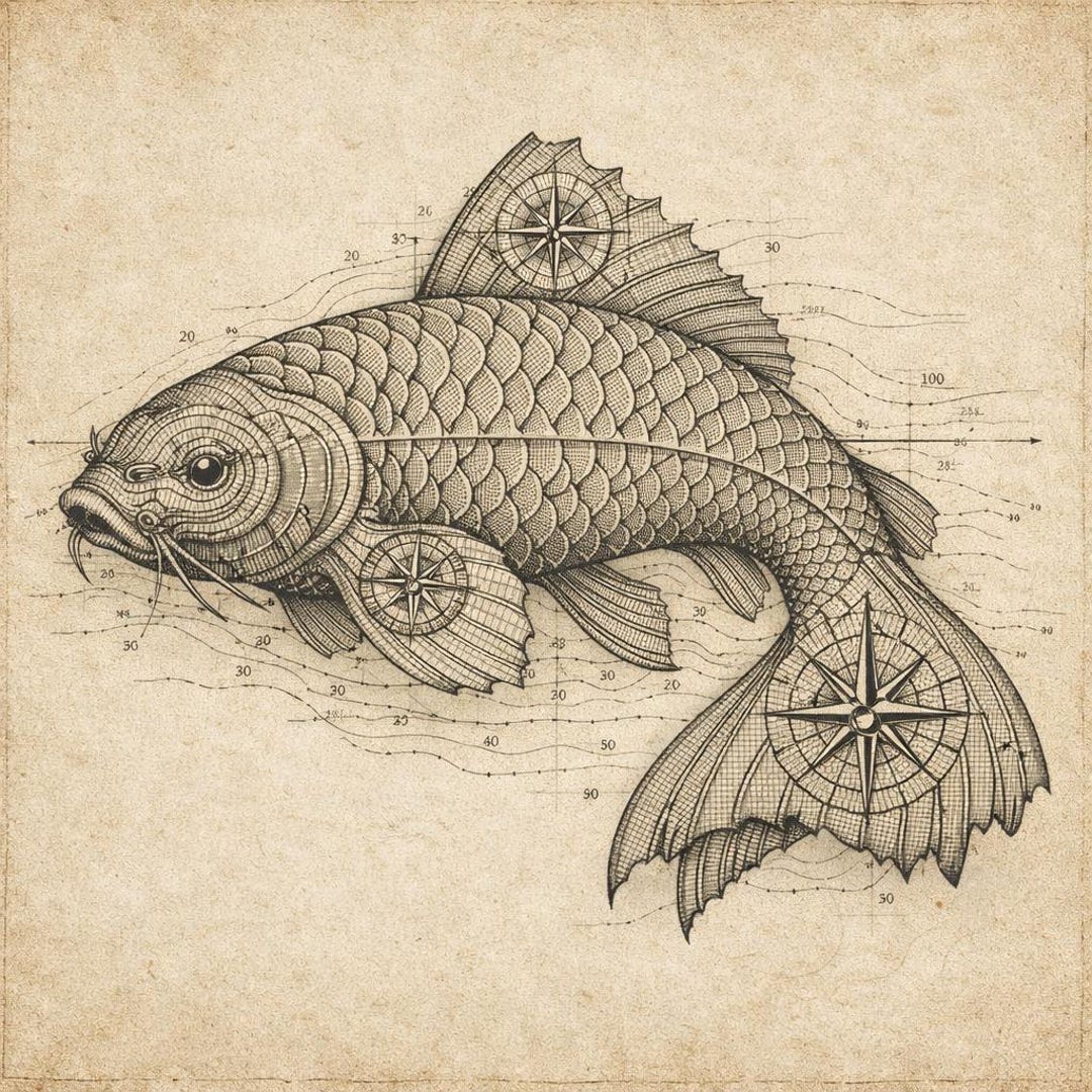 Bathymetric Koi Chart — Japanese Koi Rendered as Antique Nautical Map ...