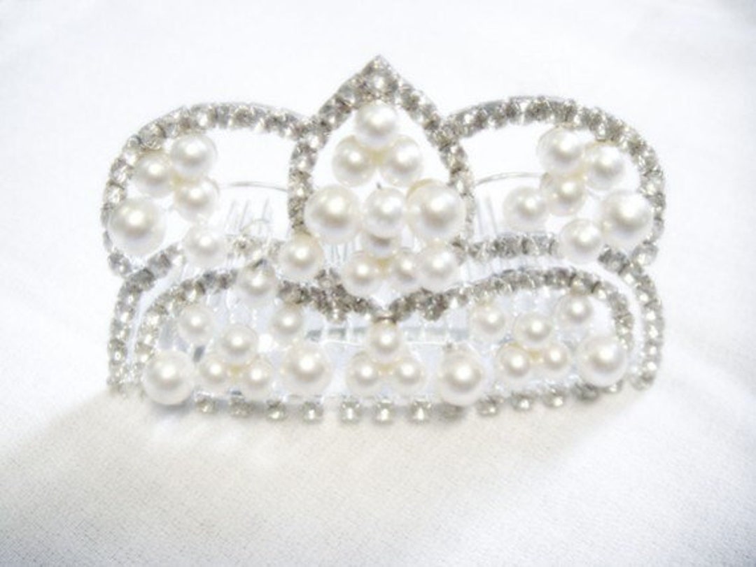 Rhinestone Pearl Hair Comb Queens Crown Style Wedding or - Etsy