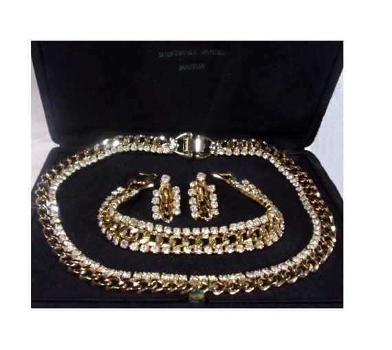 Jewelry Set Gold Plate Rhinestone Necklace Bracelet Earrings | Etsy
