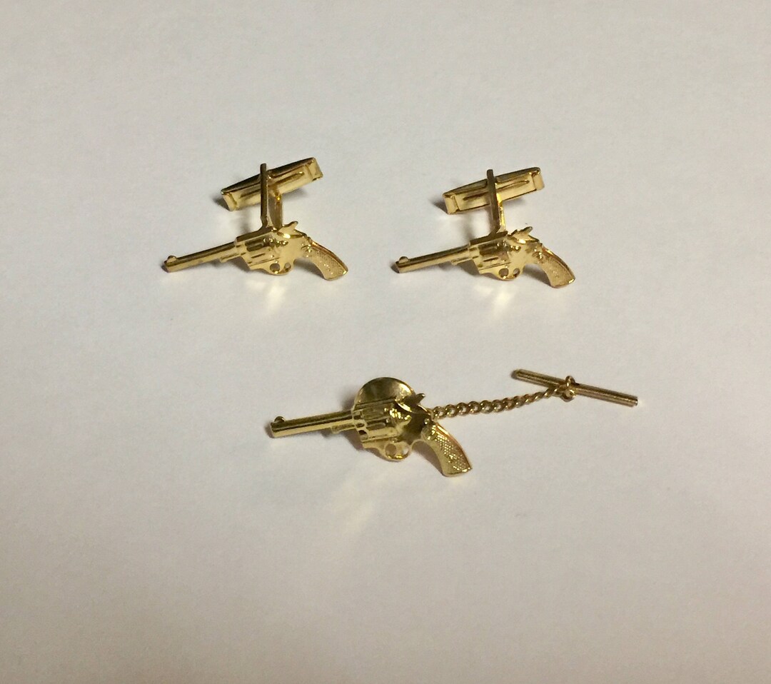 Gun Cuff Links and Tie Tack - Gold Plated - New Old Stock - Vintage - Etsy