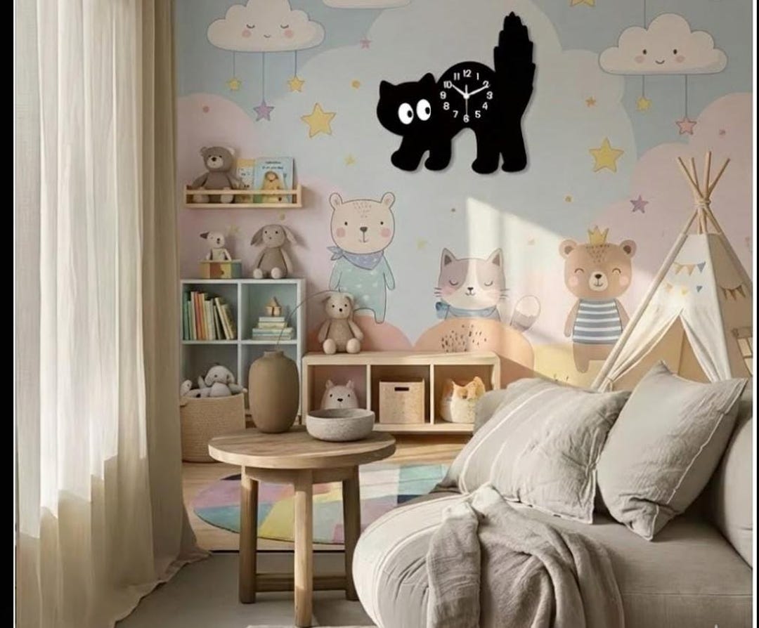 Black Cat Pendulum Wall Clock | Silent Wagging Tail Acrylic Art ...