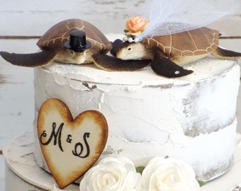Sea Turtle-bride-groom-mr and Mrs-wedding-cake Topper-beach-destination ...