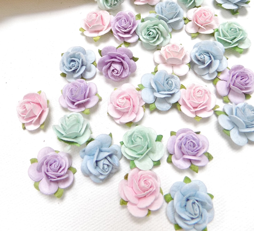 Set of 40 Mixed Pastel Color Mini Paper Roses | 3/4" Paper Flowers ...