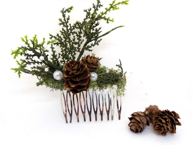 Pine Cone Winter Wedding Hair Comb Evergreen Greenery Hair | Etsy
