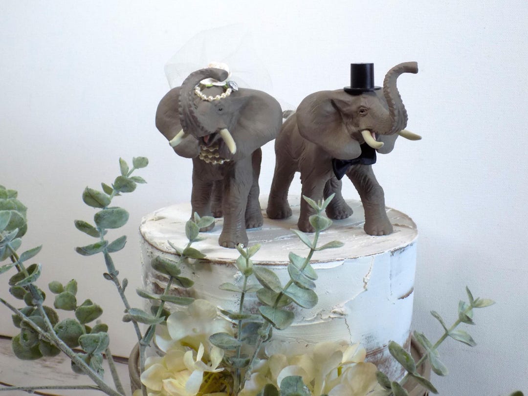 Elephant Wedding Cake Topper | Zoo Animal Cake Topper | Bride & Groom ...