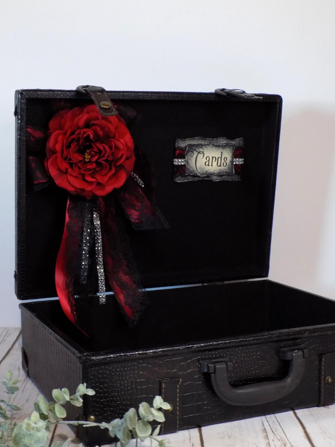 Gothic Wedding Suitcase Card Holder Box | Goth Wedding Decor | Vintage ...