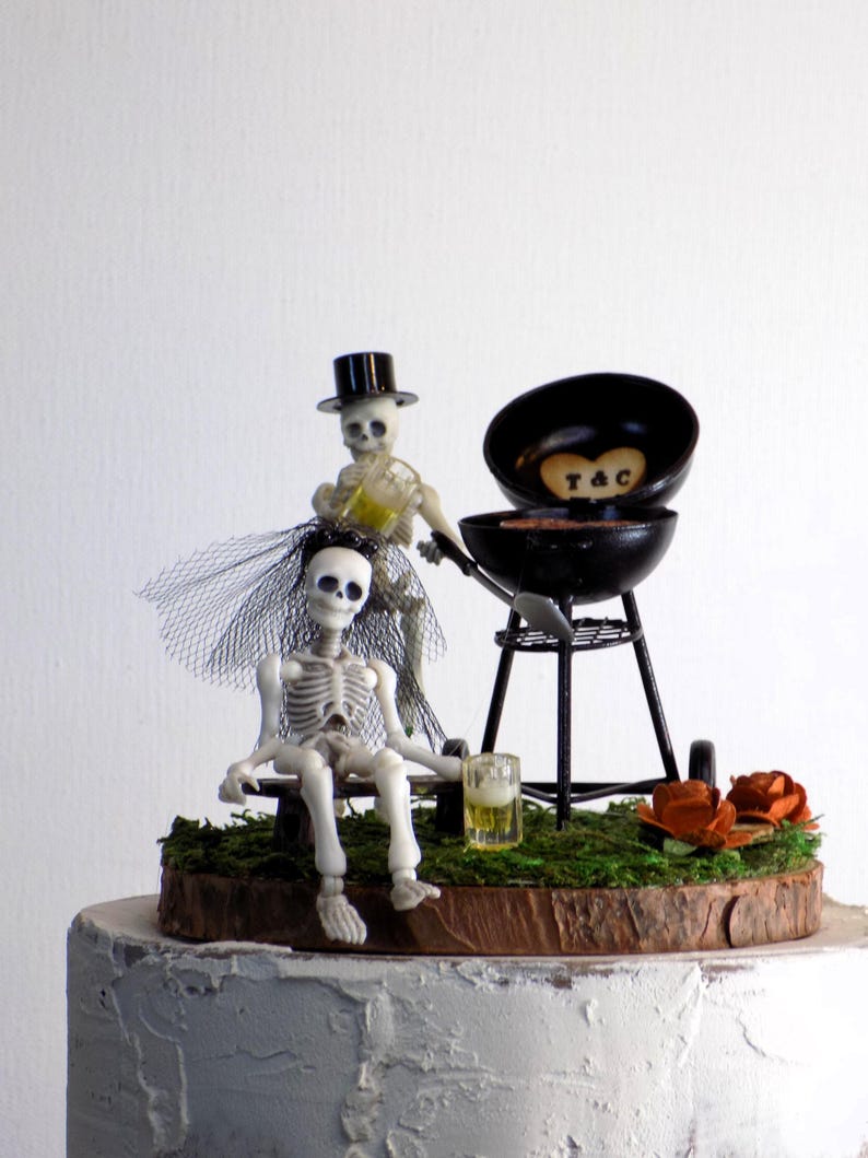 Summer Skeleton Wedding Cake Topper | I Do Barbeque Wedding Decor | BBQ ...