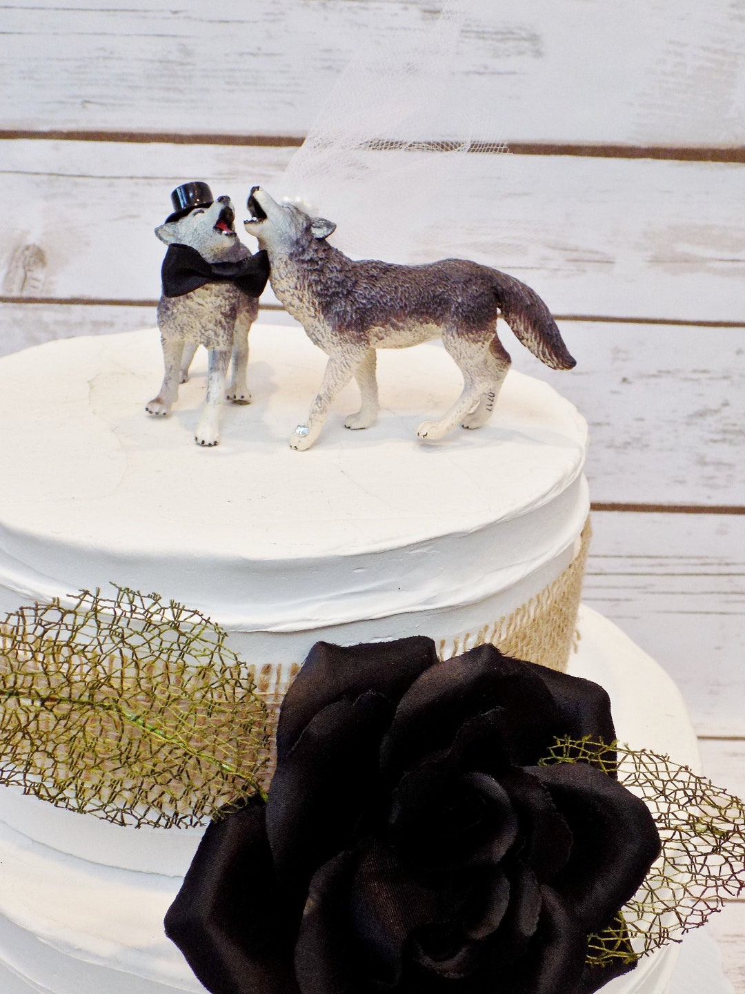 Wolf Wedding Cake Topper | Bride & Groom Wolf Animal Cake Topper ...