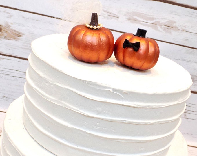 Fall Wedding Pumpkin Cake Topper Bride & Groom Pumpkins Miniature ...