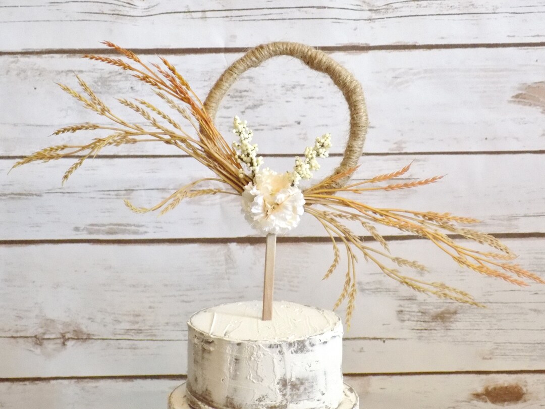 Fall Wheat Wedding Cake Topper Wreath | Rustic Twine Cake Topper Ring ...
