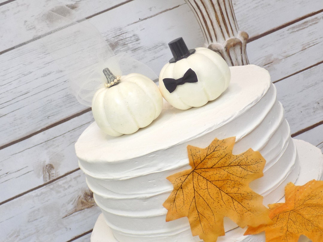 Off-white Ghost Pumpkin Wedding Cake Topper | Fall Cake Topper | Mr & Mrs Pumpkins | Rustic ...