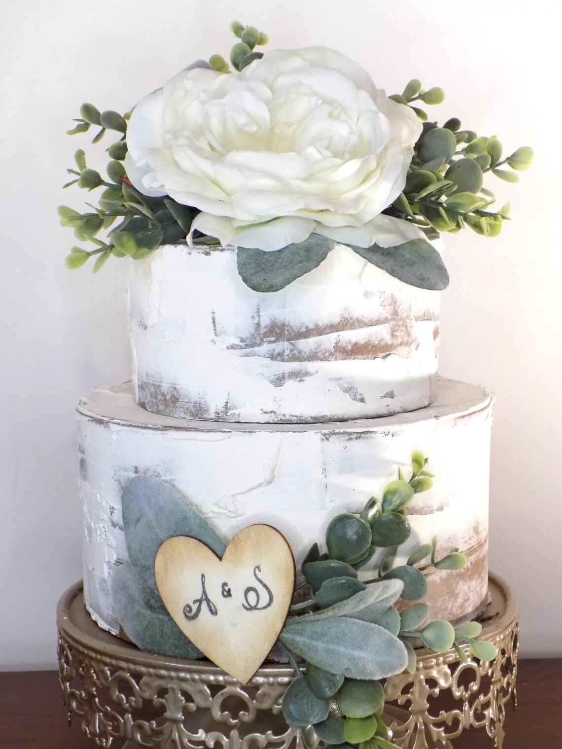 Greenery Wedding Cake Topper With Eucalyptus, Frosted Lambs Ear and ...