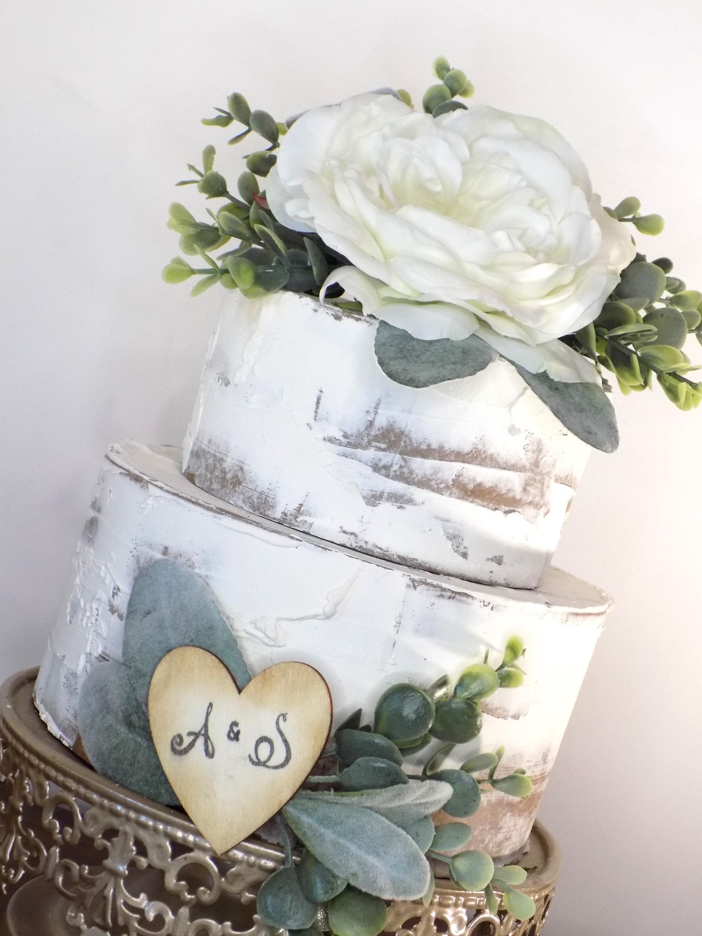 Greenery Wedding Cake Topper With Eucalyptus, Frosted Lambs Ear and ...