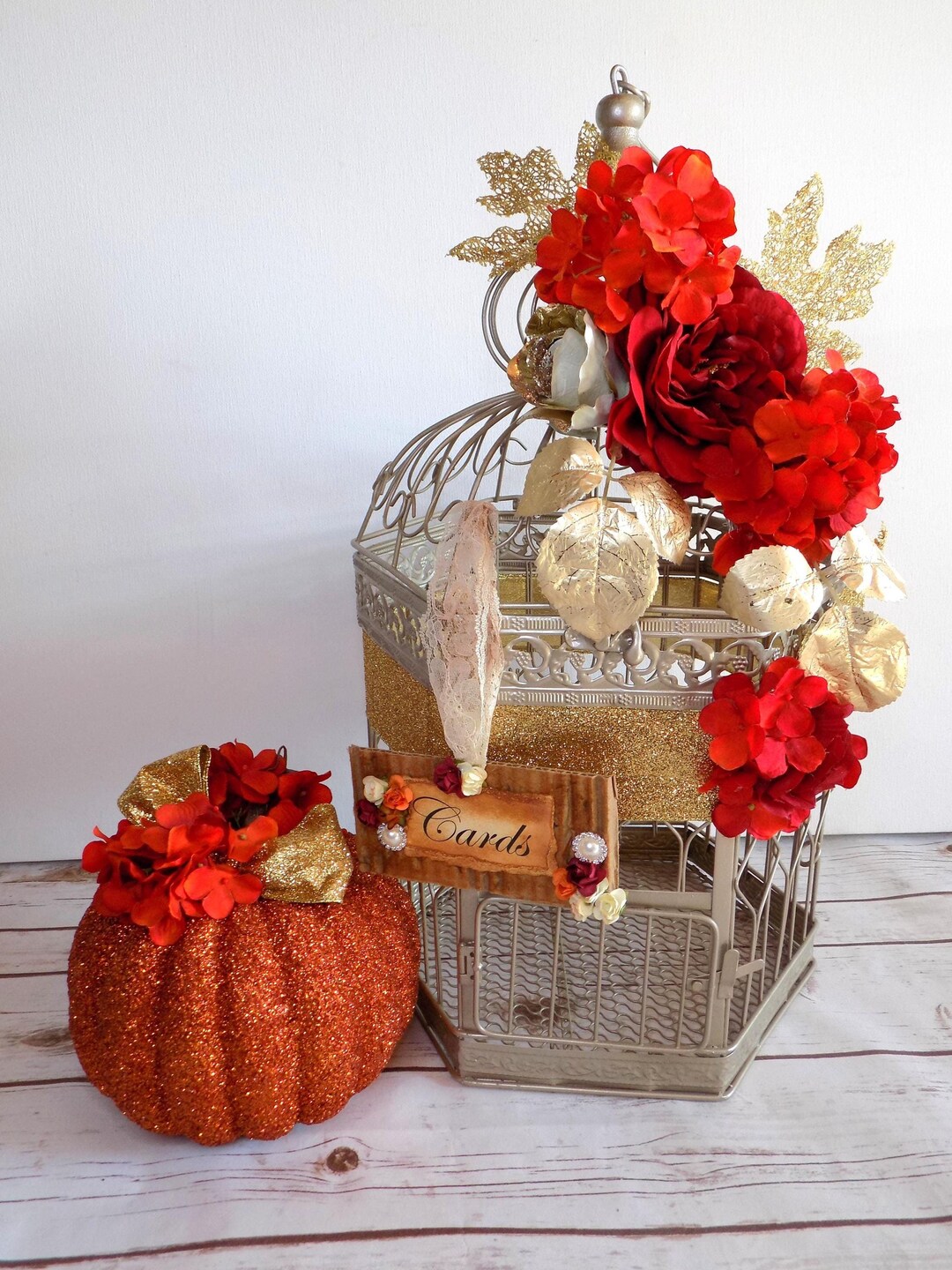 Glitter Fall Wedding Card Box | Birdcage Card Holder | Gold Fall ...
