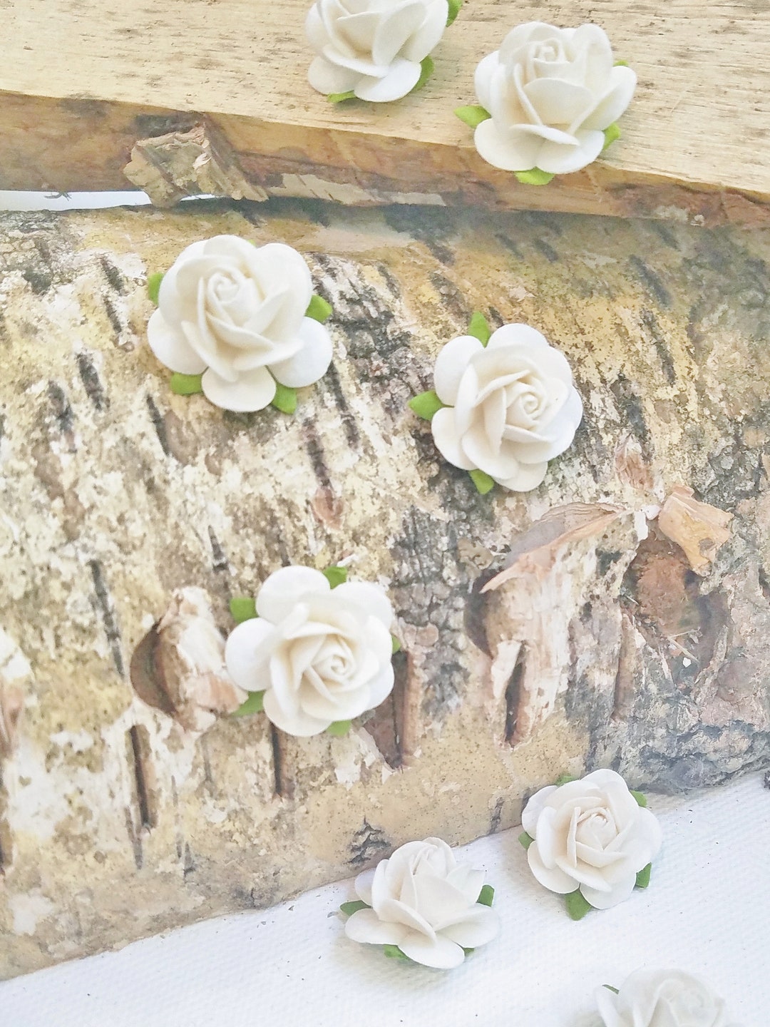 White Paper Roses 3/4 Mini Paper Flowers White Wedding Rose Flowers ...