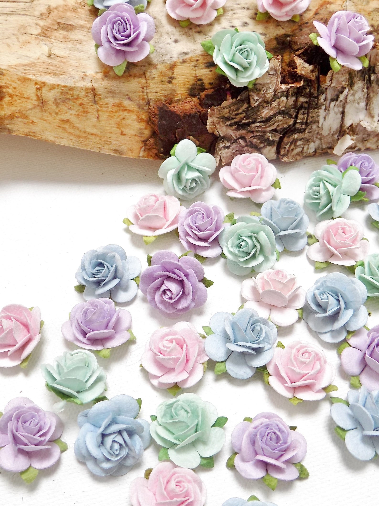 Set of 40 Mixed Pastel Color Mini Paper Roses | 3/4" Paper Flowers ...