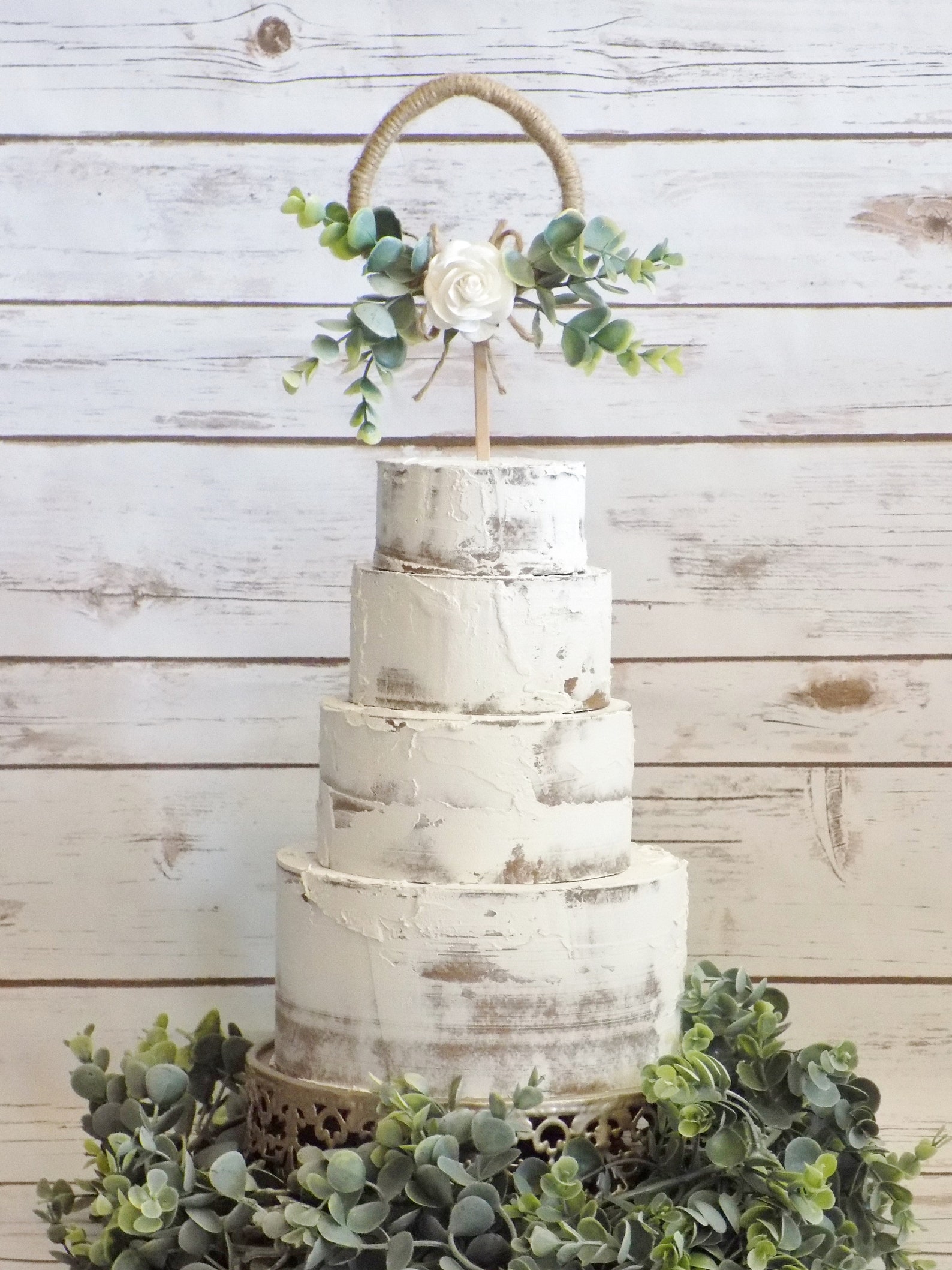 Rustic Eucalyptus Greenery Cake Topper Wreath Floral Hoop | Etsy