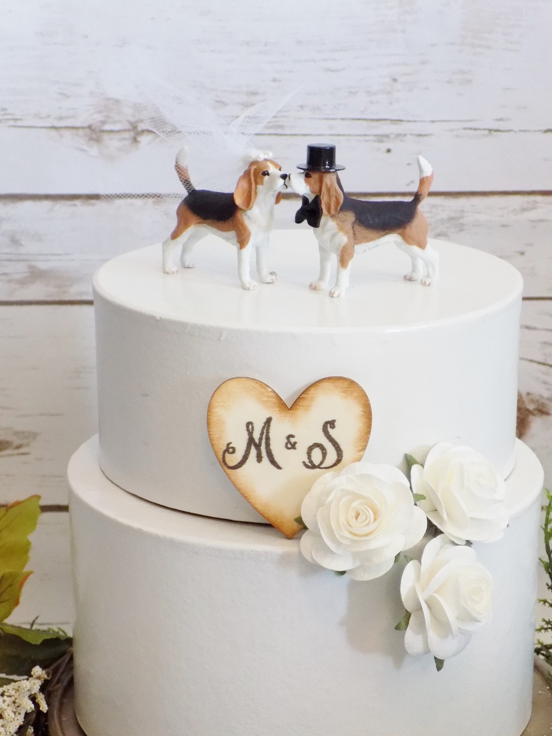 Beagle Wedding Cake Topper | Mr & Mrs Dogs | Personalized Initialed ...
