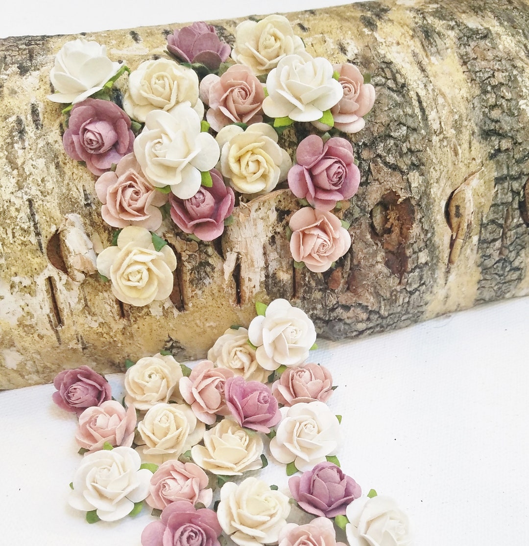 Set of 40 Mixed Color Paper Roses | Mini Paper Flowers | Blush, Mauve ...