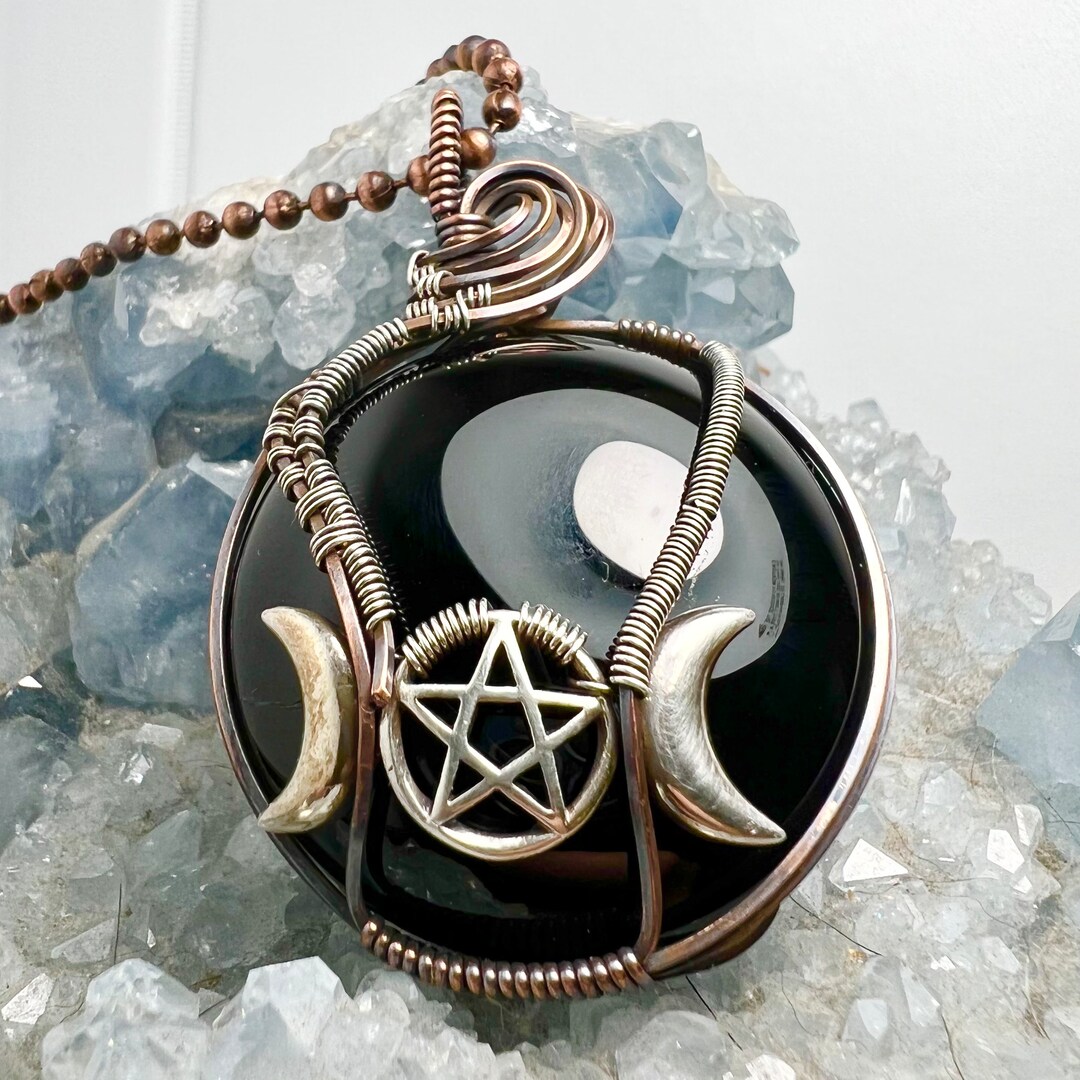 Triple Goddess Pendant, Moon Goddess Necklace, Black Onyx, Pentacle ...