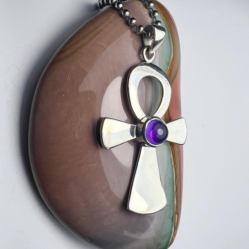Handmade Sterling Silver Ankh Pendant: Large Amethyst Stone - Etsy