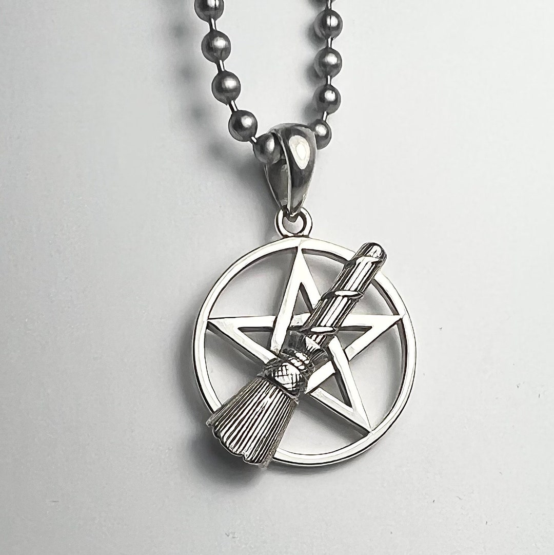 Pentacle 1 Broom, Pendant, Sterling Silver, Pentagram, Hand Carved. - Etsy