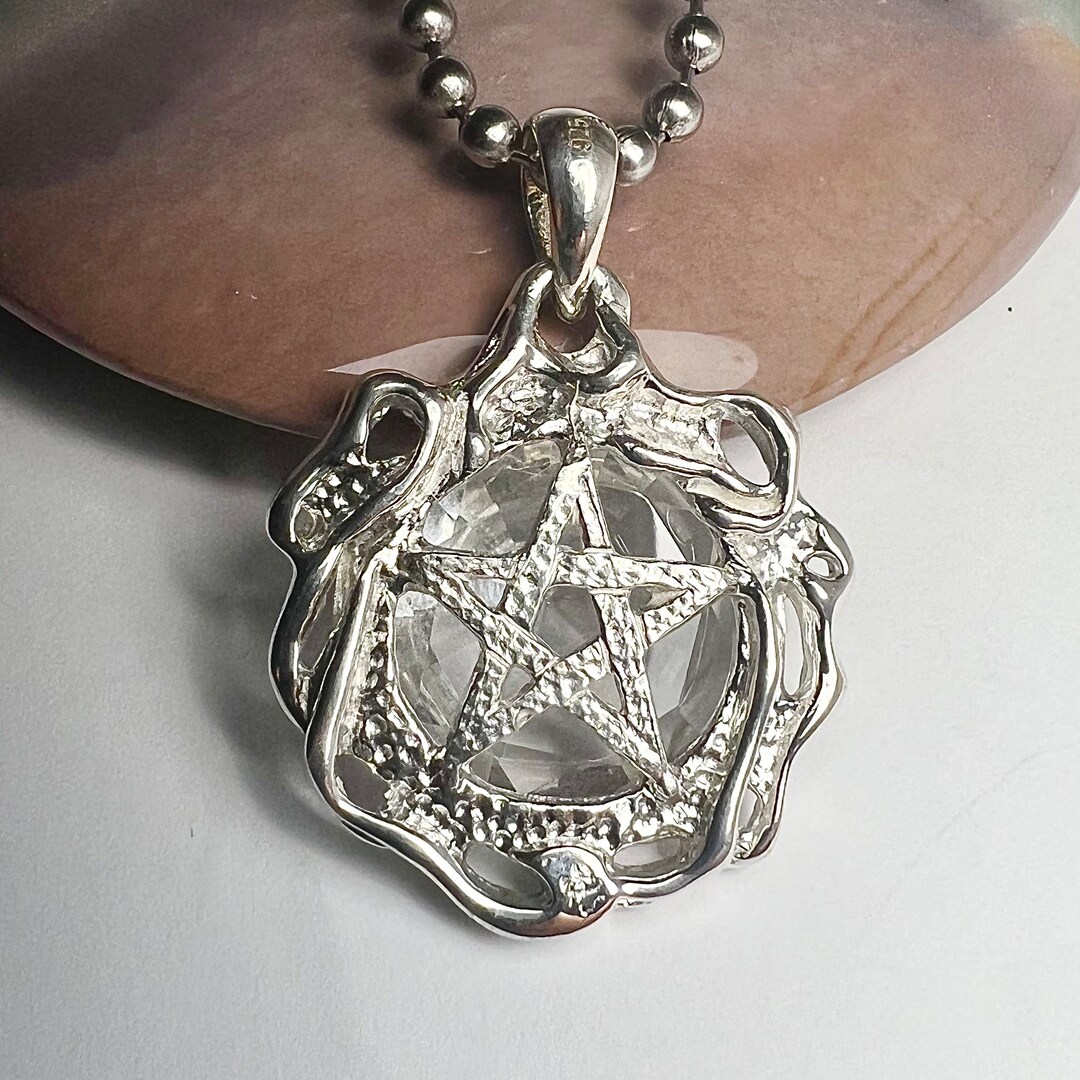 SCRYING Mirror Pendant, Clear Quartz Necklace, Pentacle Jewelry ...