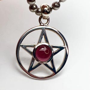 PENTACLE Sterling Silver and Garnet Stainless Steel Chain, Pagan ...