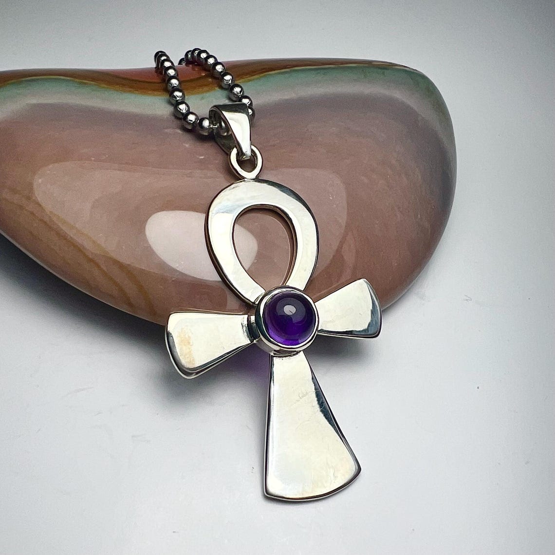 Handmade Sterling Silver Ankh Pendant: Large Amethyst Stone - Etsy