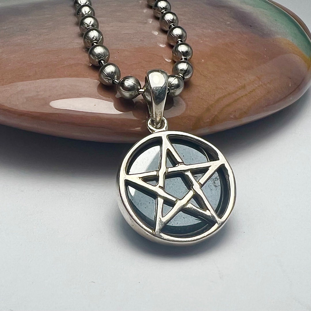 Pentacle Pendant, Hematite Dome, Pentagram Necklace, Reversible, Hidden ...