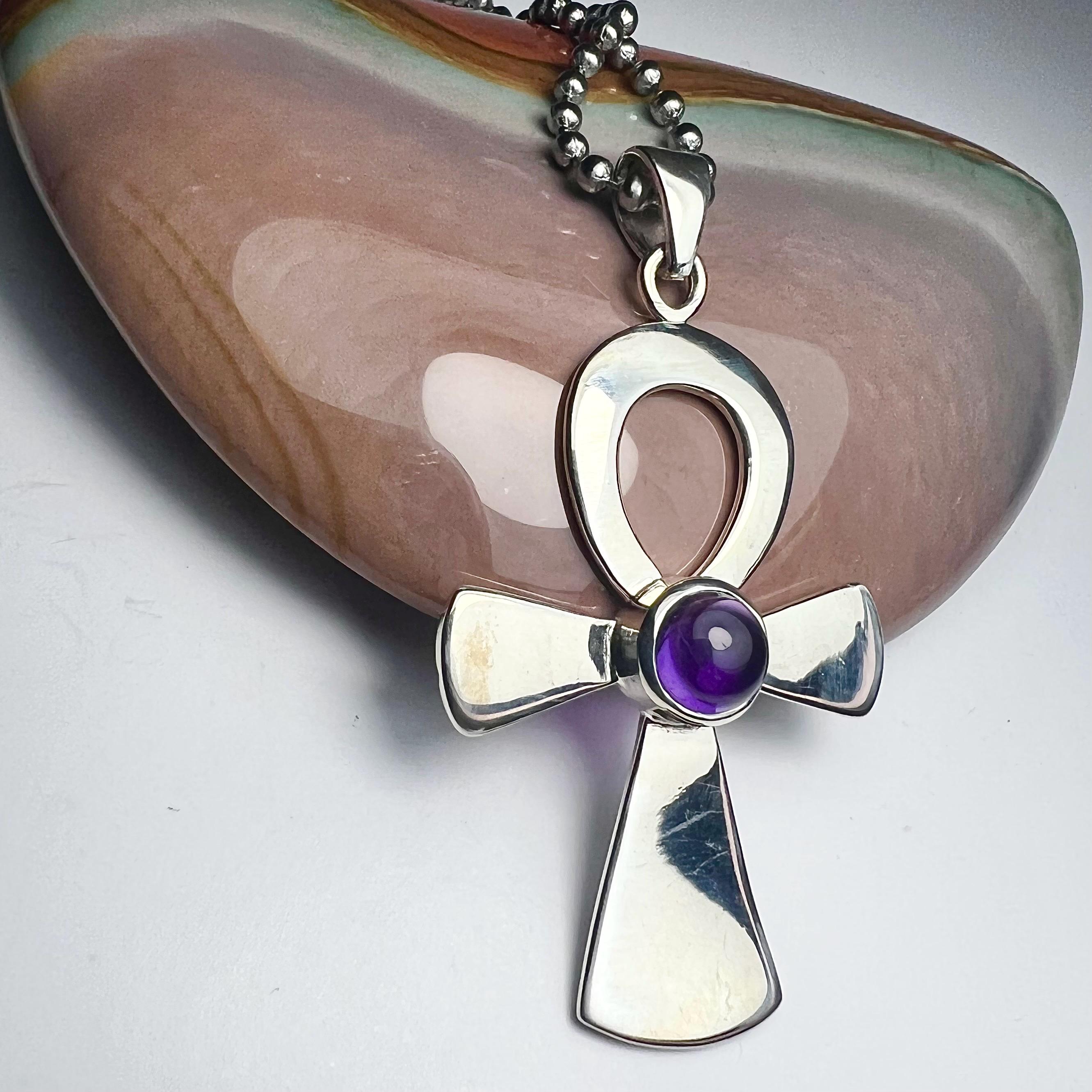 Handmade Sterling Silver Ankh Pendant: Large Amethyst Stone - Etsy
