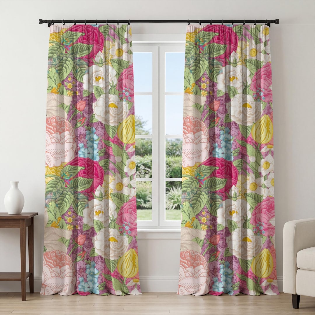 Colorful Floral Curtains – Vintage Botanical Window Panels, Maximalist ...