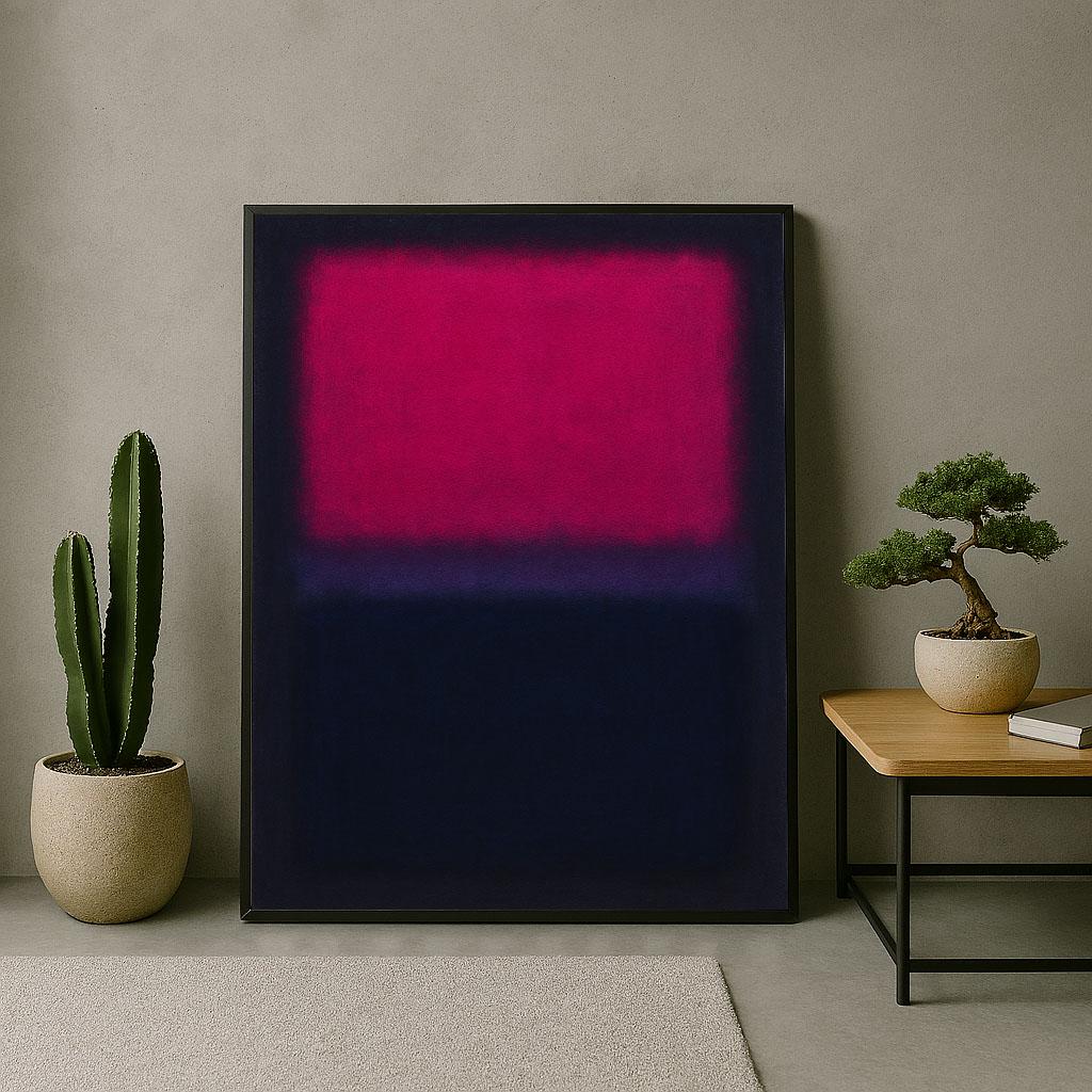 Pintura em tela rosa e azul-marinho inspirada em Mark Rothko, com cores ...