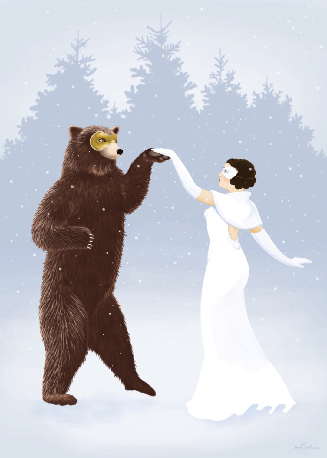 Dancing Bear Art Print, 8x10, Winter Wall Decor, Holiday Art Print ...