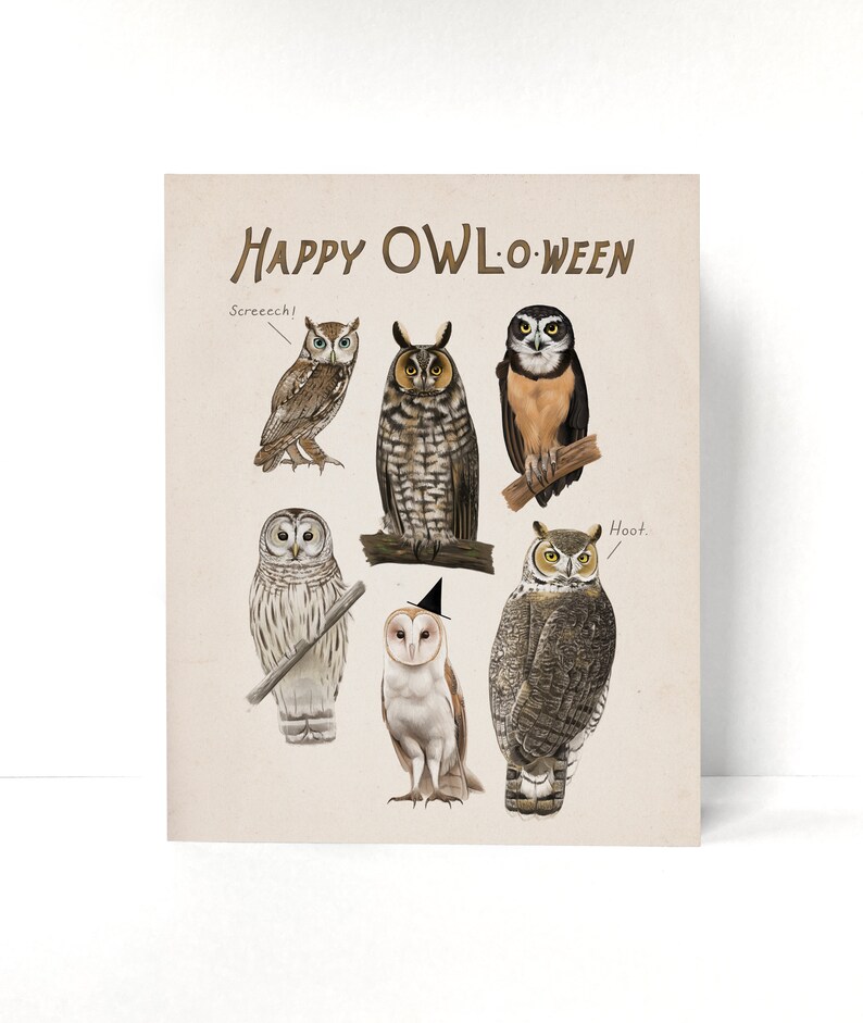 Owl Halloween Greeting Card, Great Horned Owl, Animal Halloween - Etsy