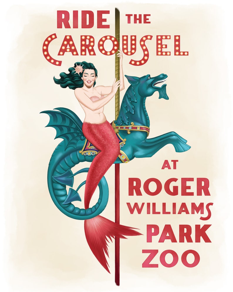 8 X 10 Inch Carousel Illustration Print Mermaid Art - Etsy