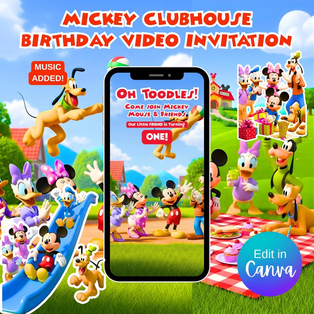 Mickey Mouse Clubhouse Birthday Invitation | Editable Canva Template ...