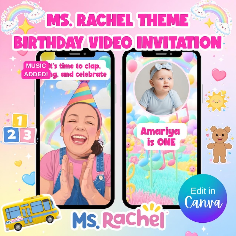 Ms. Rachel Birthday Video Invitation | First Birthday, Toddler Party ...