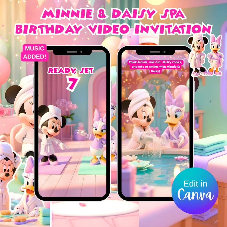 Minnie Mouse Spa Birthday Video Invitation | Editable Pamper Party ...