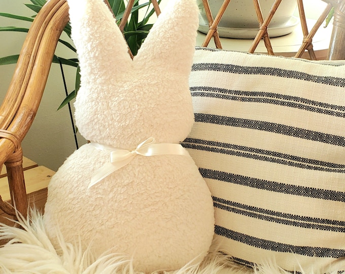 Sherpa Bunny Pillow, Ivory Bunny Plush, Easter Bunny Pillow, Neutral ...